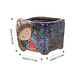Happyyami Home Decor Outdoor Planters Pottery Succulent Planter Pot Cute Hand Painted Boy Flower Plant Pots Handicraft Bonsai Plant Vase Container for Home Office Decor Blue Indoor Planters Desk Decor