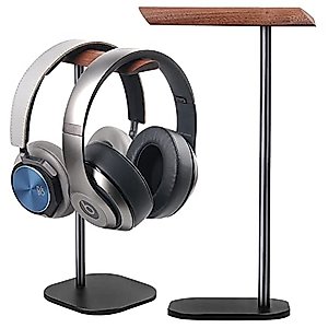 Gvoears Upgraded Headphone Stand, Walnut Wood Headphone Stand Headset Holder for Desk, Support Dual Headsets Suspension, Aluminum Alloy Support Rod Hanger, Dual Headphones Stand with Great Stablity
