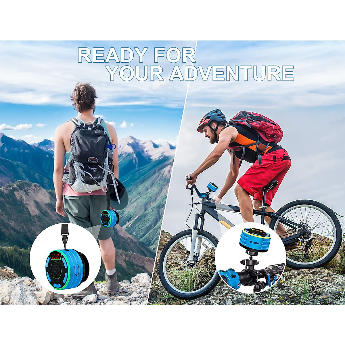 Bluetooth Speakers, DuoTen IPX7 Waterproof Wireless Portable Bluetooth Speakers w/LED Display, FM Radio, Suction Cup, Light Show, Loud Stereo Sound and Bass for Shower, Pool, Party, Travel, Outdoors