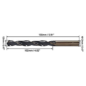 uxcell Straight Shank Twist Drill Bits 12mm High Speed Steel 4341 with 12mm Shank for Stainless Steel Alloy Metal Plastic Wood