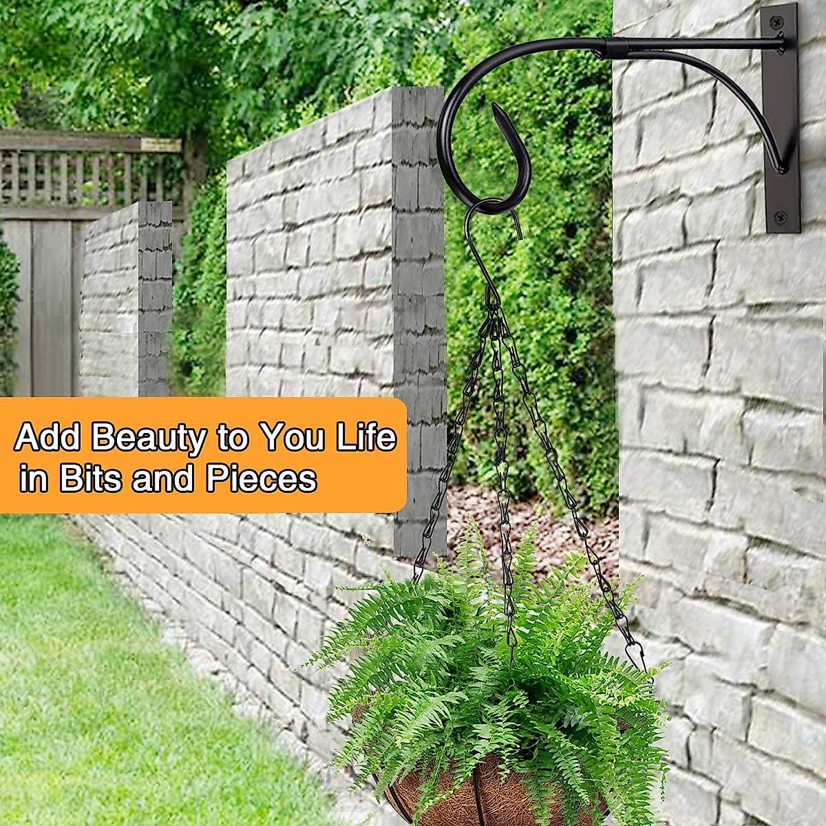 Plant Hanging Brackets, 2 Pcs 11 Inch Iron Hanging Basket Bracket Durable Weather-Resistant Outdoor Plant Hooks for Hanging Plant Lantern Windchime Birdhouse Metal Sign Fruit Bracket, Screw Included