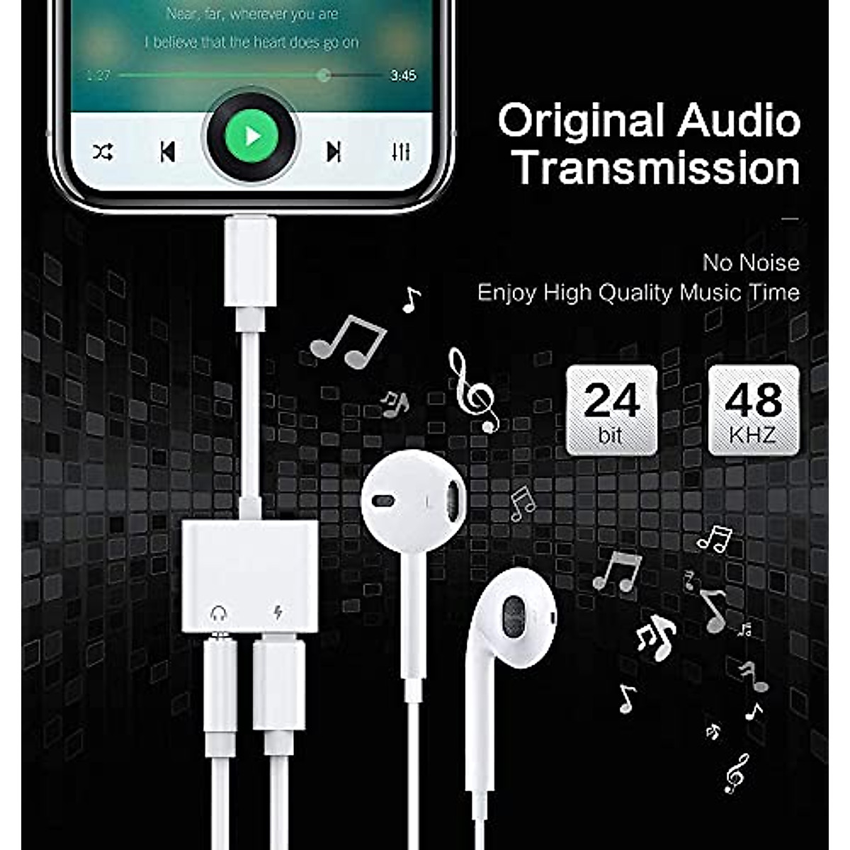 [Apple MFi Certified] 2PACK Lightning to 3.5 mm Adapter，iPhone Aux Adapter Support 2 in 1 Audio + Charger iPhone Splitter Compatible with iPhone 14/13/12/11/X/XR/XS/8/7/6/iPad/iPod