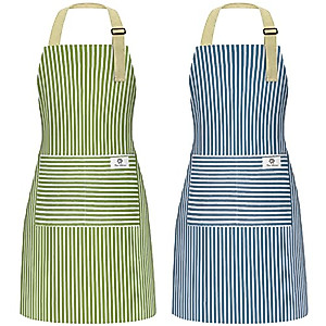NLUS 2 Pack Waterproof Cooking Apron for Women with Pocket Adjustable Chef Aprons for Kitchen, Cooking, Baking, BBQ, Grill(Blue/Green)