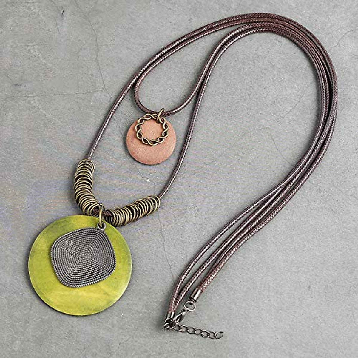 COOSTUFF ANNA Womens Pendant Necklace Wood Handmade Jewelry Long Rope Sweater Necklace for Woman (K5-AJXU-LZ4J)