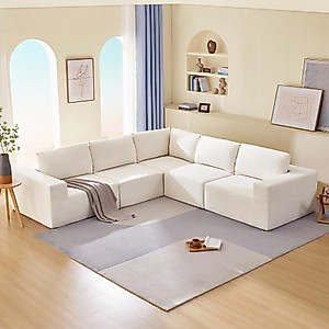 Olodumare Modular Minimalist L Shaped Sectional Sofa Sets, Modern 5 Pcs Free Combination Luxury Floor Cloud Couch, Foam-Filled Convertible Sleeper Sofa Bed, Oversized Corner Sofa for Living Room Beige