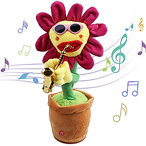 SKSTECH Musical Sing and Dancing Sunflower Soft Plush Funny Creative Saxophone Singing Toy (Pink)(Check Seller Name)