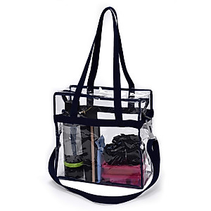 Handy Laundry Clear Tote Bag Stadium Approved - Shoulder Straps and Zippered Top. Perfect Clear Bag for Work, School, Sports Games and Concerts. Meets Stadium Tournament Guidelines. (Blue)