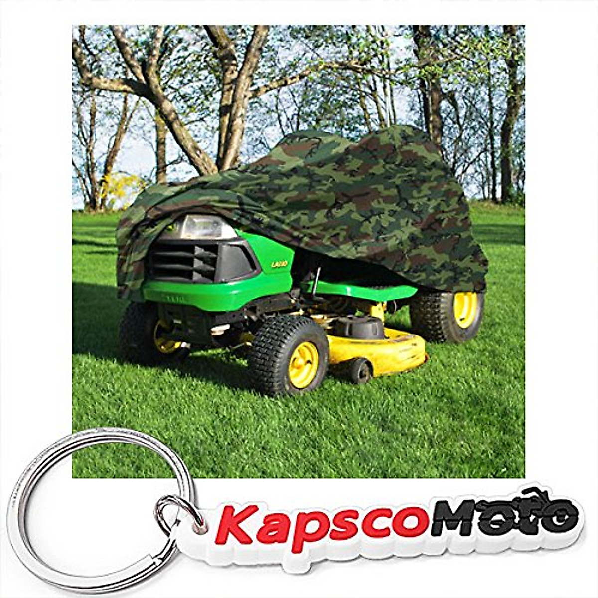 North East Harbor NEH Deluxe Riding Lawn Mower Tractor Cover Fits Decks up to 54" - Camouflage - Water and Sunray Resistant Storage Cover + KapscoMoto Keychain