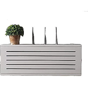 Wireless Router Storage Shelf Solid Wood Network Set-top Box White Wall Mounted Router Storage Box TV Lower Row Socket Occlusion Box Wireless WiFi Router Shelf, No Punching (Size : Length 65cm)