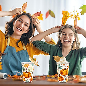 Thanksgiving Disposable Paper Cups 30 Pack, Pumpkin Maple Leaves Paper Cups, Fall Drinking Cups for Hot and Cold Beverages 12 Ounce, Thanksgiving Dinner Autumn Harvest Fall Party Supplies