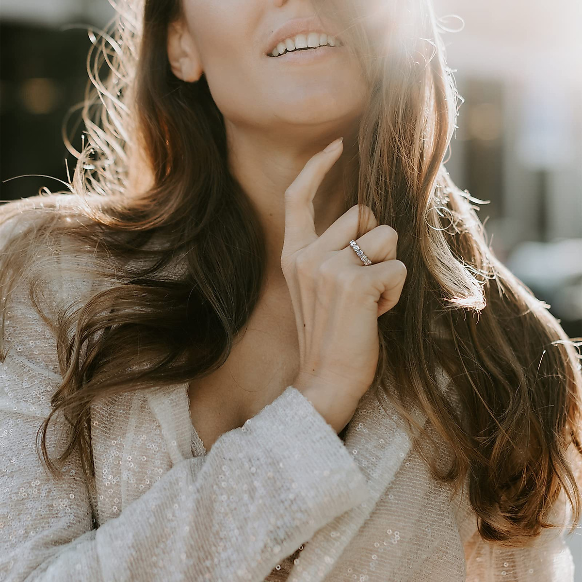 AINUOSHI 925 Sterling Silver Eternity Ring 4mm Round/Cushion Cut Cubic Zirconia Jewellery CZ Fashion Eternity Engagement Wedding Ring (Round-Shape,Size 4 to 10)