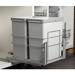 IMEX - 30 Qt./7.5 Gal Pull Out Under Mount Waste Container - Kitchen Trash Garbage Can & Bin for Under Counter Cabinet - Plastic Dustbin Mountable Basket (Gray, Double)