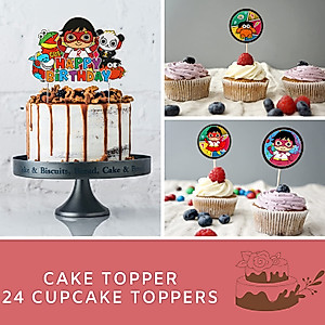 Nelton RW Birthday Party Supplies Includes Includes Backdrop - Cake Topper - 24 Cupcake Toppers - 18 Balloons - Table Cloth