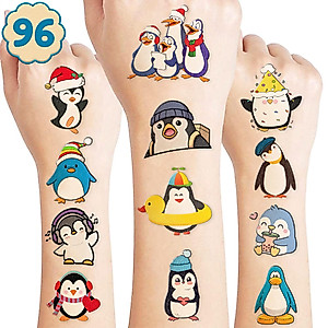 Penguin Temporary Tattoos Birthday Party Decorations Supplies Party Favors 96PCS Tattoos Stickers Cute Kids Girls Boys Gifts Classroom School Prizes Themed Christmas