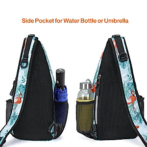 MOSISO Mini Sling Backpack,Small Hiking Daypack Pattern Travel Outdoor Sports Bag, Flamingo