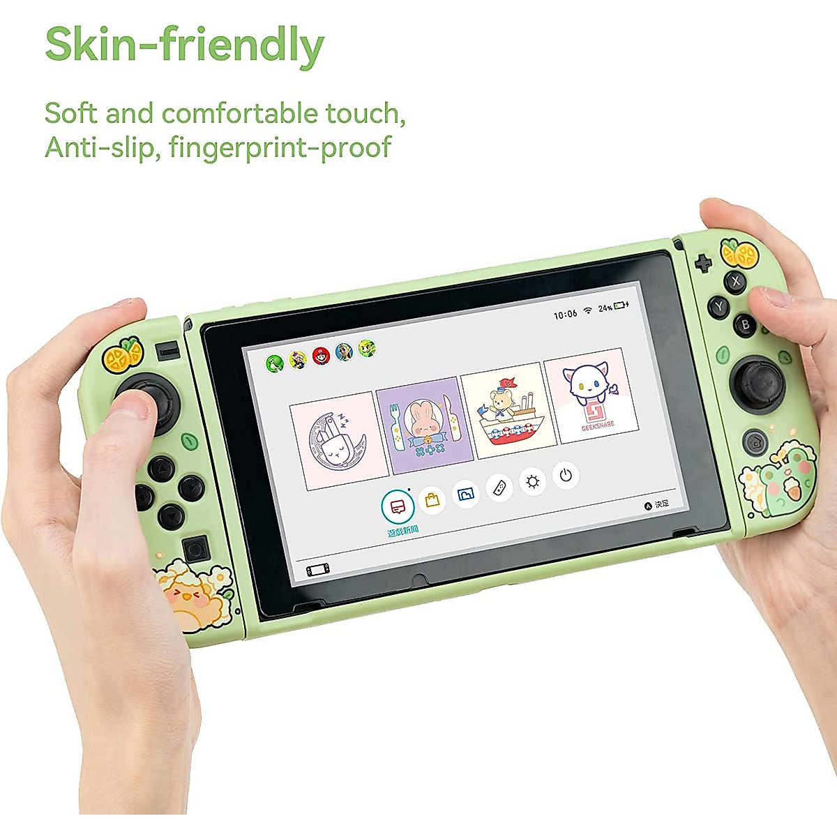 GeekShare Protective Case Compatible with Switch, Soft TPU Slim Case Cover Compatible with Switch Console and Joy Con Controller - Matcha Froggy
