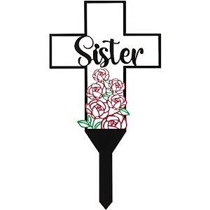 BUoonyer Sister Memorial Graves Markers Cemetery Decorations, Metal Cross Stakes Grave Stones Cemetery Headstones Decor, Girls Graveyard Remembrance Graveside Sign for Garden Outdoor Outside Yard