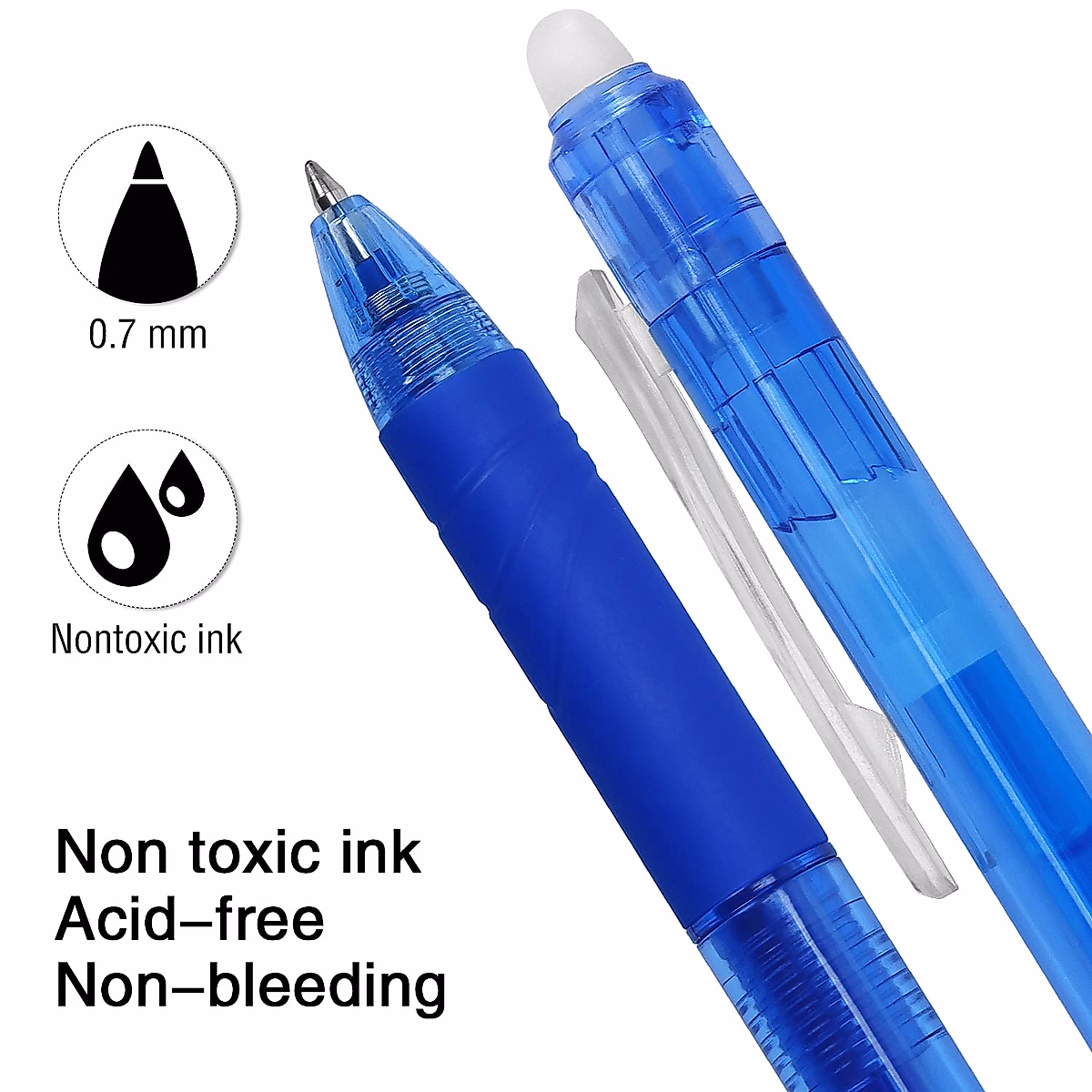 8 Pack Retractable Erasable Gel Pens Clicker Fine Point 0.7mm, Make Mistakes Disappear Comfort Grip for Drawing Writing Planner and School Supplies, Black and Blue Color Inks