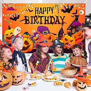 Halloween Birthday Party Decorations Halloween Birthday Banner Happy Birthday Halloween Backdrop for Outdoor Indoor Home Decor Halloween Birthday Party Decor, 35.4 x 59 Inch (Bat)