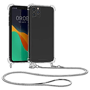 kwmobile Case Compatible with Apple iPhone 11 Pro - Crossbody Case Clear Transparent TPU Phone Cover with Metal Chain Strap - Transparent/Silver