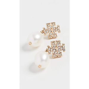 Tory Burch Women's Kira Pave Pearl Drop Earrings, Tory Gold/Pearl, One Size
