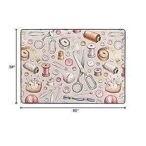 LAKIMCT Sewing Tools Pattern Area Rug 80x58 inch, Modern Bedroom Decor Rugs, Flannel Non-Slip Carpet for Living Room Kitchen Office Mat