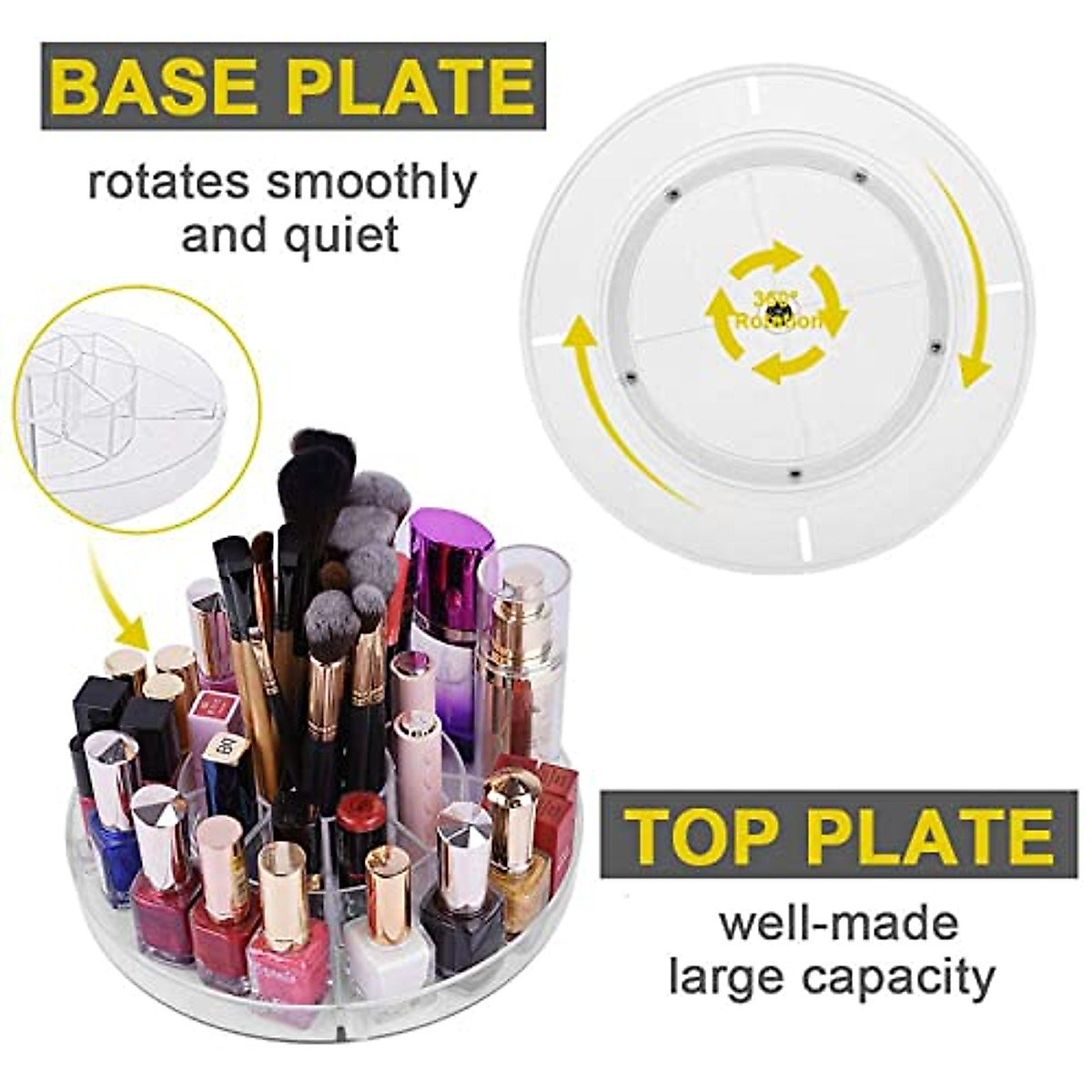 chfine 360 Rotating Makeup Organizer, Large Capacity Detachable Spinning Cosmetics Organizer with 4 Layers, Lazy Susan Makeup Organizer for Skin Care Products Makeup Sets (Crystal Clear)