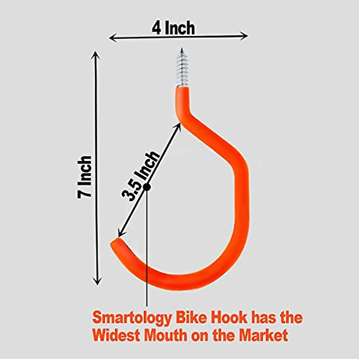 SMARTOLOGY Extra-Large Bike Hook, Rubber Coated Bicycle Hanger, Heavy-Duty Screw in Ceiling Hooks for Garage Wall and Shed, 4 Pack Oversize Tool Holder