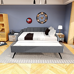 LUSPAZ Upholstered Elegant Daybed with Adjustable Pop Up Trundle and USB Charging Design, Full Size Sofa Bed with Button Design, Wood Slat Support Daybed for Family, Teens, (Gray + Pine)