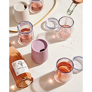 Maars Port Acrylic Wine Tumbler with Lid | Premium Outdoor Insulated Double Wall Reusable Wine Glass Cups, BPA Free Plastic - Clear, 4 Pack