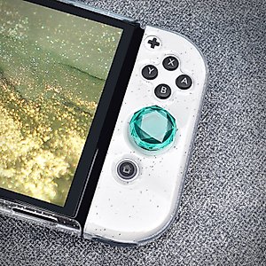 DLseego Diamond 3D Thumb Grips Caps Design for Switch & Switch Lite & Switch OLED Joy Con Crystal Clear Console Joystick Cover 4PCS - Clear and Green