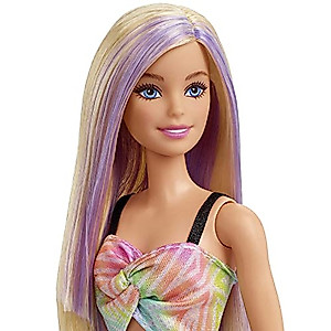 Barbie Fashionistas Doll #190 with Purple-Streaked Blonde Hair, Romper Dress, Yellow Wedge Sneakers & Bracelet Accessory