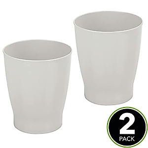 mDesign Plastic Slim Round Small 1.25 Gallon Trash Can, Wastebasket, Garbage Container Bin for Bathroom, Bedroom, Kitchen, Home Office, and Kids Room Waste Use - 2 Pack - Light Gray