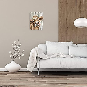 Rustic Canvas Wall Art for Bathroom Wall Decor Country Cute Cow Pictures for Bedroom Modern Framed Paintings Wall Decor for Farmhouse Kitchen Office Wall Decoration Artwork for Home Walls Size 12x15
