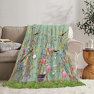 Exroozy Bird Floral Throw Blanket Flower Bird Blanket Gifts for Women Men Adults Kids Ultra Soft Cozy Warm Plush Fleece All Season Blanket Decoration for Couch Bed Sofa Chair Dorm 40''X50''
