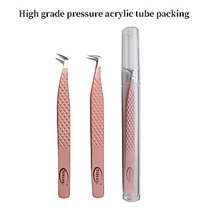 SZELES Fiber Tip Tweezers Diamond Grip Eyelash Extensions Tweezer Anti-Slip solation Volume Lash Tweezers For Lash Tweezers (FTT1-PINK) (FTT1-PINK)