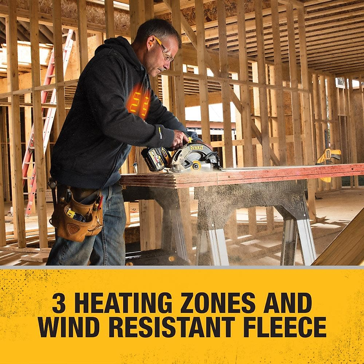 DEWALT DCHJ067B-L 20V/12V MAX Bare Hooded Heated Jacket, Black, Large