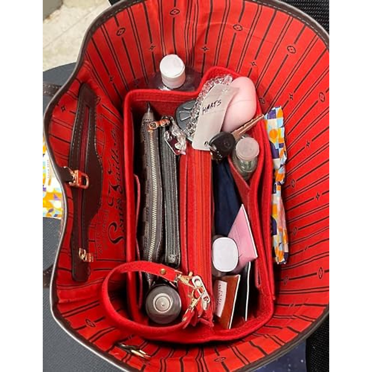 Lmeison Purse Organizer Insert for Handbags, Tote Bag Organizer with Zipper, Purse Insert for Marc Jacobs, Neverfull Mm Speedy and More, Black, Medium