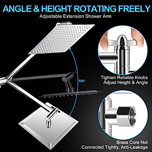 Luxsego 10-Inch Ultra-Thin Stainless Steel Rainfall Showerhead with 3-Way Diverter, Handheld Shower, and Adjustable Extension Arm