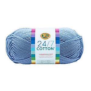 Lion Brand 24/7 Cotton Yarn, Lightweight Yarn for Knitting, Crocheting, and Crafts, Sky, 1 Pack
