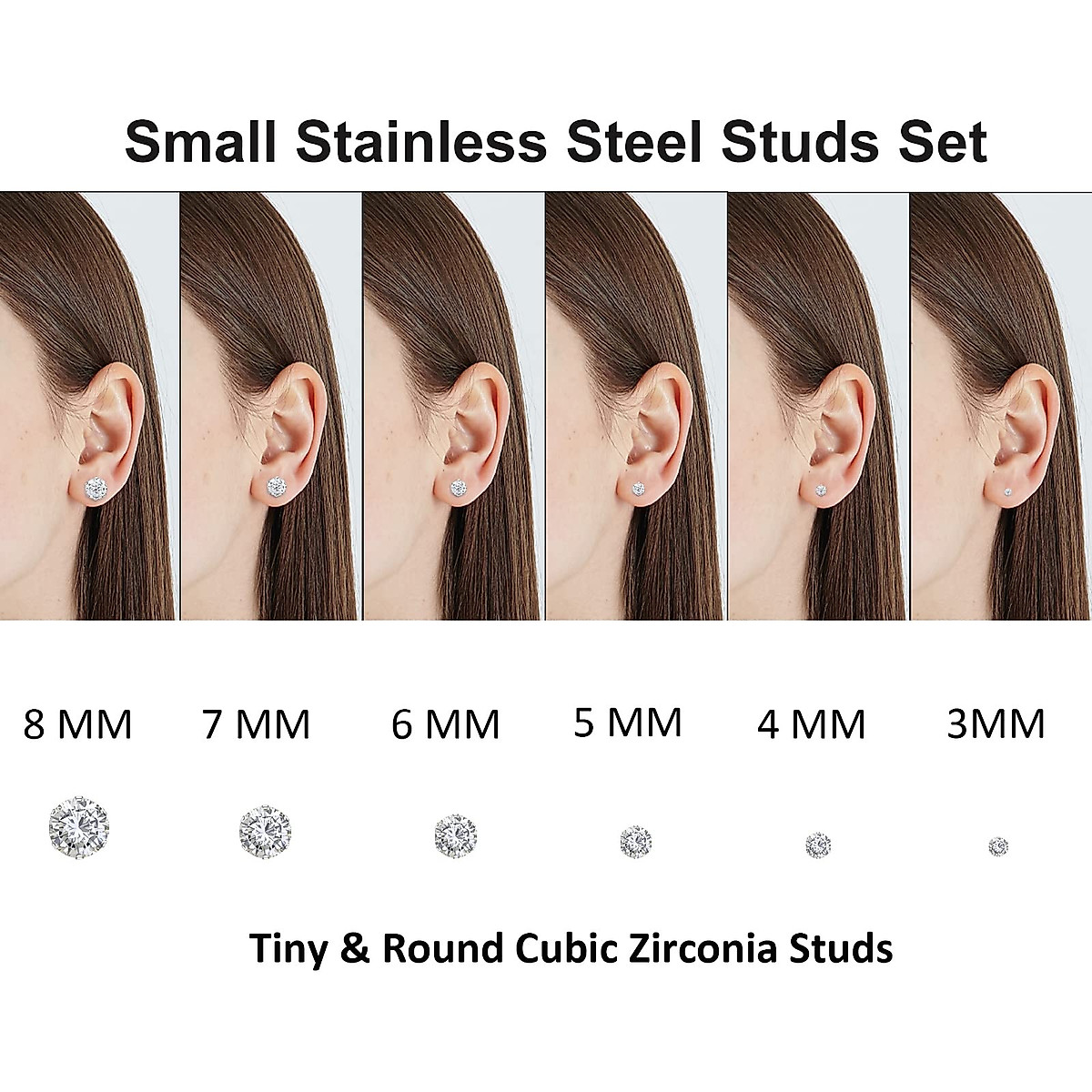 Stud Earrings Set LUCKYPADS 12 Pairs Stud Earrings for Women Hypoallergenic Stainless Steel Stud Earrings Pack Men Earrings Stud with Cubic Zirconia