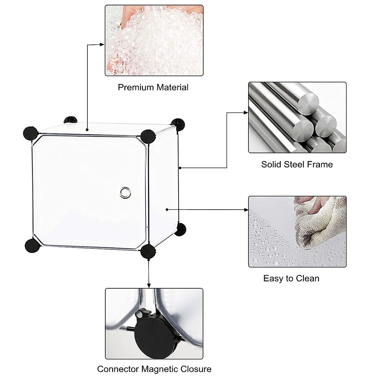 BASTUO Cube Storage Organizer with Doors, Stackable Plastic Cube Storage with Door for Livingroom, Bedroom and Office (16 Cubes,White)