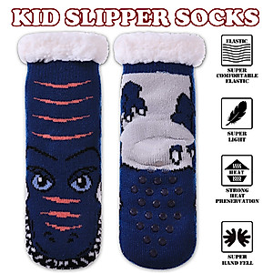 FNOVCO Kids Fuzzy Slipper Socks Toddler Boys Girls Soft Thick Cozy Fluffy Grips Socks Warm Fleece Lined Winter Indoor Non Slip Socks (8-12 Years, Blue Shark)