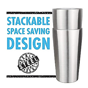 Real Deal Steel Pint Glasses - Stainless Steel Beer Tumblers - Set of 4 Insulated Cups for Outdoors