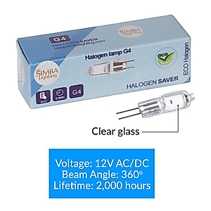 Simba Lighting Halogen G4 T3 20 Watt 280lm Bi-Pin Bulb (10 Pack) 12 Volt A/C or D/C for Accent Lights, Under Cabinet Puck Light, Chandeliers, Track Lighting, 20W 12V 2 Pin JC Warm White 2700K Dimmable