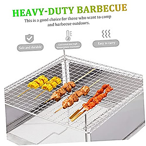 SECFOU 1 Set for Park Camping Duty Kabob Barbecue Hibachi Portable Garden Cooking Tabletop Stainless Outdoor Kabab Heavy- Charcoal Beach Backyard Patio Steel Burning Firepit Folding