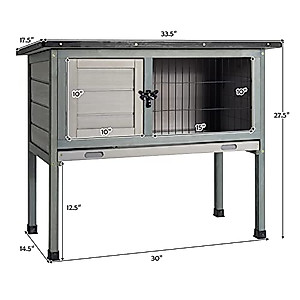 Tangkula Elevated Wood Rabbit Hutch, Indoor Outdoor Bunny Cage with Openable Roof and Removable Tray, Chicken Coop with Lockable Door, Guinea Pig Cage, Small Animal Houses & Habitats (Grey)