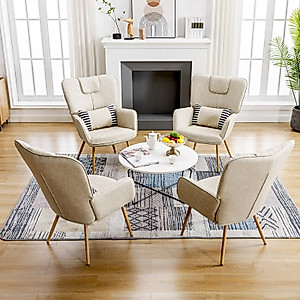 FERFALDER Upholstered Wingback Chair, Beige Accent Chair, Comfy Living Room Chairs, Faux Leather Arm Chair for Living Room, Bedroom, Office and Study