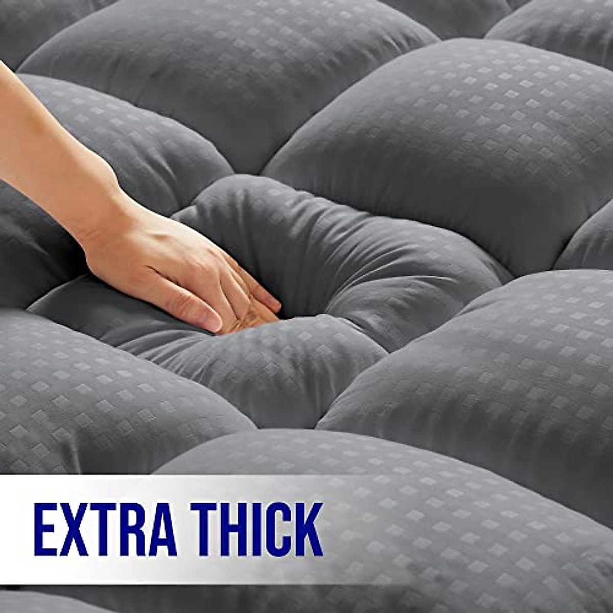 HYLEORY California King Size Mattress Topper for Back Pain, Extra Thick Cooling Mattress Pad Cover, Down Alternative Overfilled Plush Pillow Top with 8-21 Inch Deep Pocket, Grey