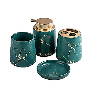 Bathroom Accessories Set Complete, 3 or 4 Ceramic Marble Pattern Bathroom Sets Accessories Bath Accessories Set with Soap Dispenser, Toothbrush Holder, Tumbler, Soap Dish (Matte White（Four Piece）)